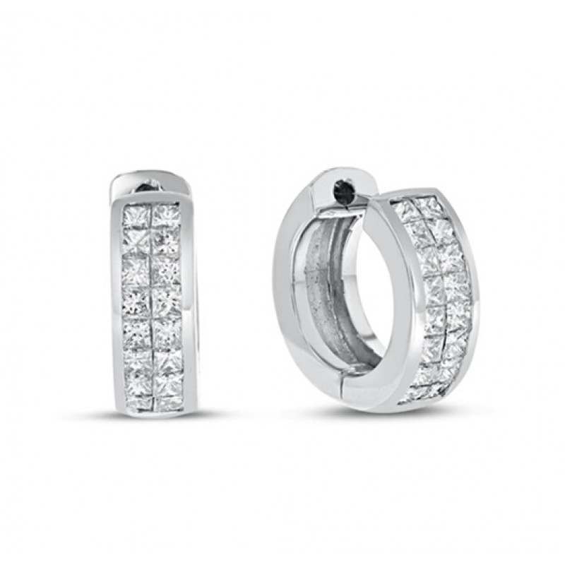 Two Row Invisible Setting Diamond Hoop Earrings