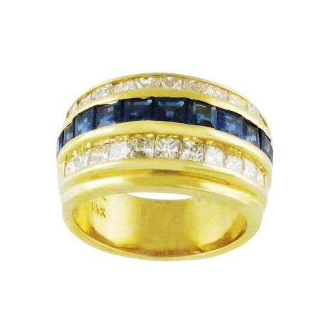 Channel Set Blue Sapphire and Diamond Ring