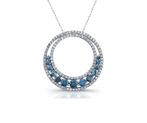 Double Circle Blue and White Diamond Pendant