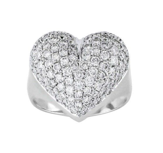 Puffed Heart Shape Diamond Ring