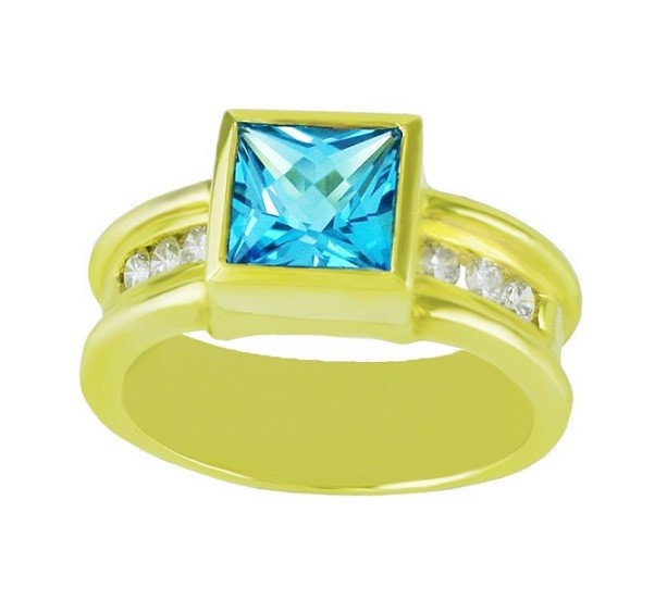Square Blue Topaz and Diamond Ring